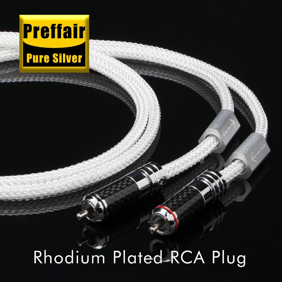Pure Silver RCA Cable 99.99% Silver Conductor Rhodium Plated Plug 1 ...