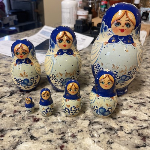 Blue Russian Nesting Doll Matryoshka Handmade in Russia 7 pc | eBay