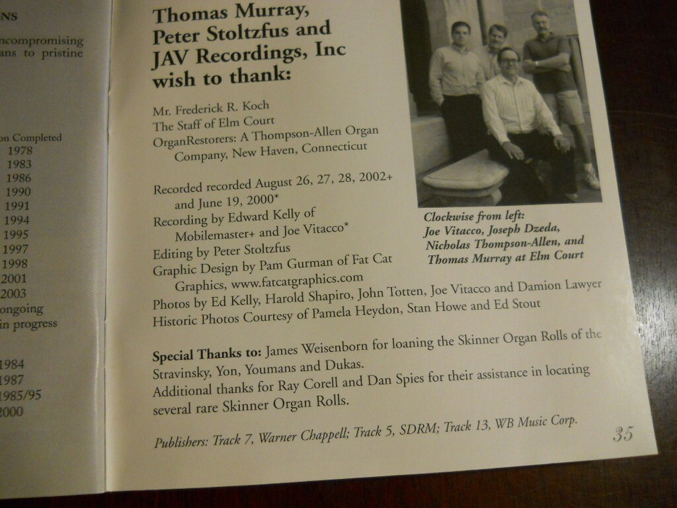 An Elm Court Musicale JAV CD Skinner Residence Pipe Organ THOMAS MURRAY ...