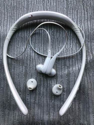 white Samsung Level U Wireless shoulder Headphones In-Ear Headset music ...