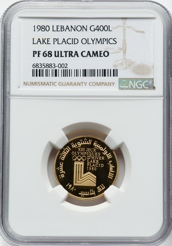 LEBANON , GOLD 400 LIVRES 1980 LAKE PLACID OLYMPICS - NGC PF 68 UC ...