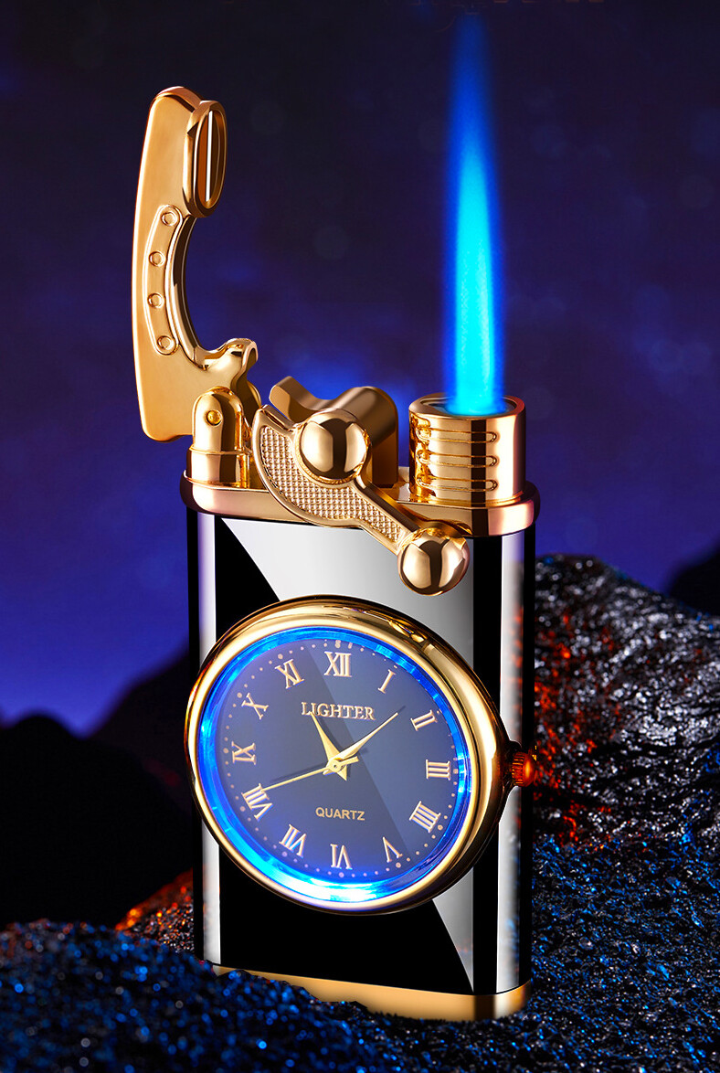 Feuerzeug Gas mit Uhr Luxus LED Geschenk Design Gold Blau Luxury ...