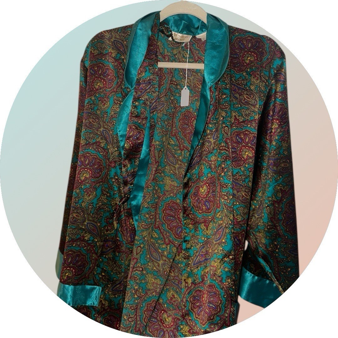 Vintage Gold Label Victorias Secret Turquoise Design Robe Womens Size ...