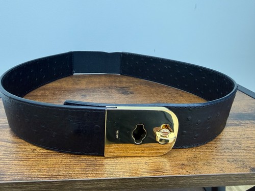jaeger black learher ostrich print belt | eBay UK