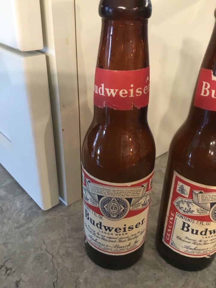 Vtg 7 oz Budweiser Beer Small Bottle Paper Label Pony Size Amber Glass ...