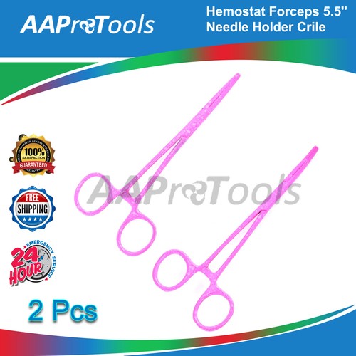 2X Hemostat Forceps 5.5''(Pink Dots) Str+cvd Crile Locking Clamps For ...