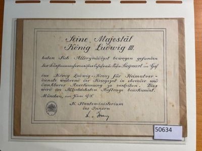 Bavaria 1918 Award Certificate König-ludwig Cross (50634 | eBay Australia