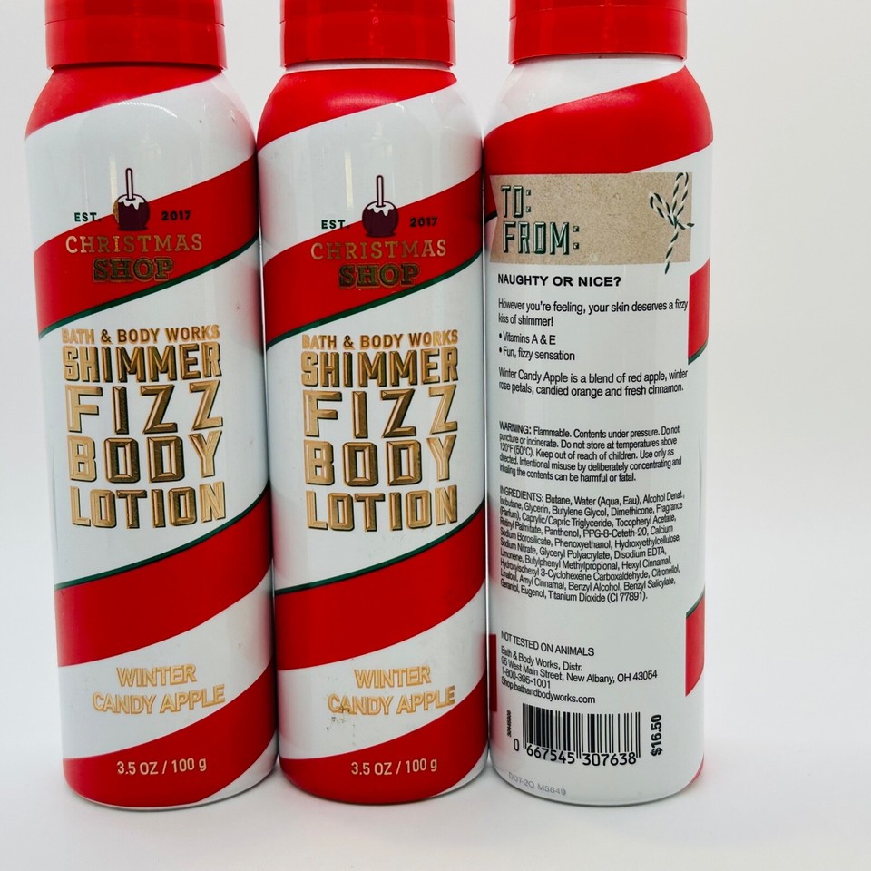3-Pack Bath & Body Works WINTER CANDY APPLE Shimmer Fizz Body Lotion 3. ...
