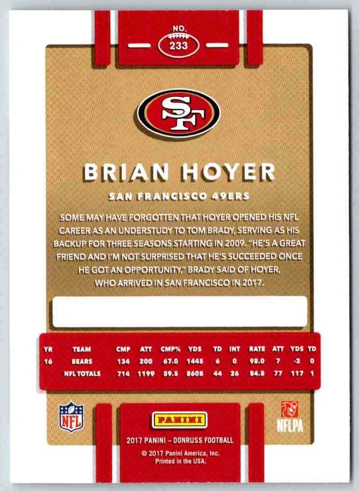 2016 Donruss Brian Hoyer #233 Football Card | eBay
