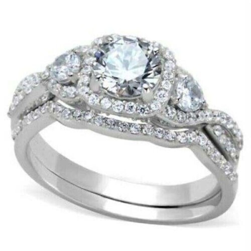 Engagement Ring Set 3.20Ct Round Cut Diamond White Gold Finish ...