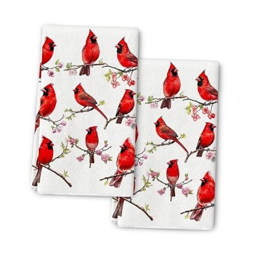 Red Cardinal Kitchen Towels Set of 2 Christmas Dish Towels Cardinal ...