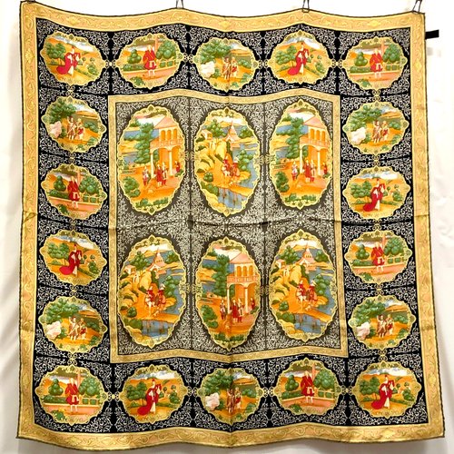 Rarely Used ETRO Vintage Silk Scarf Italy 1992 83cm 33in Gray Yellow ...