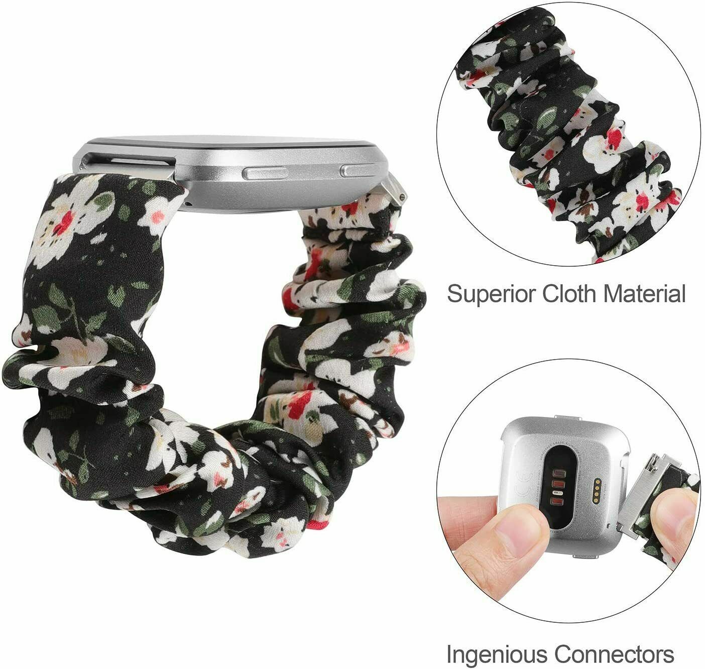 Scrunchie Fabric Canvas Watch Band Strap For Fitbit Versa /Versa 2 ...