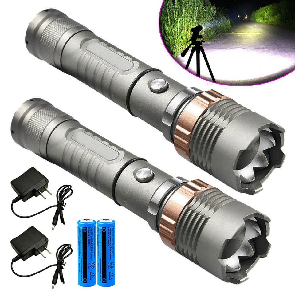 2x Brightest 9900000LM Powerful LED Tactical Flashlight Rechargeable ...