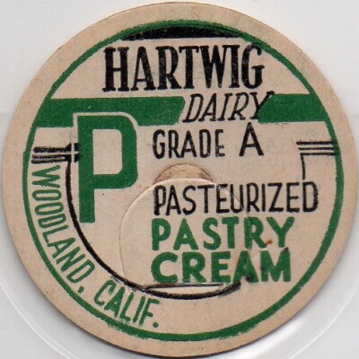 Milk Bottle Cap - Hartwig Dairy - Woodland, California, CA - PASTRY ...