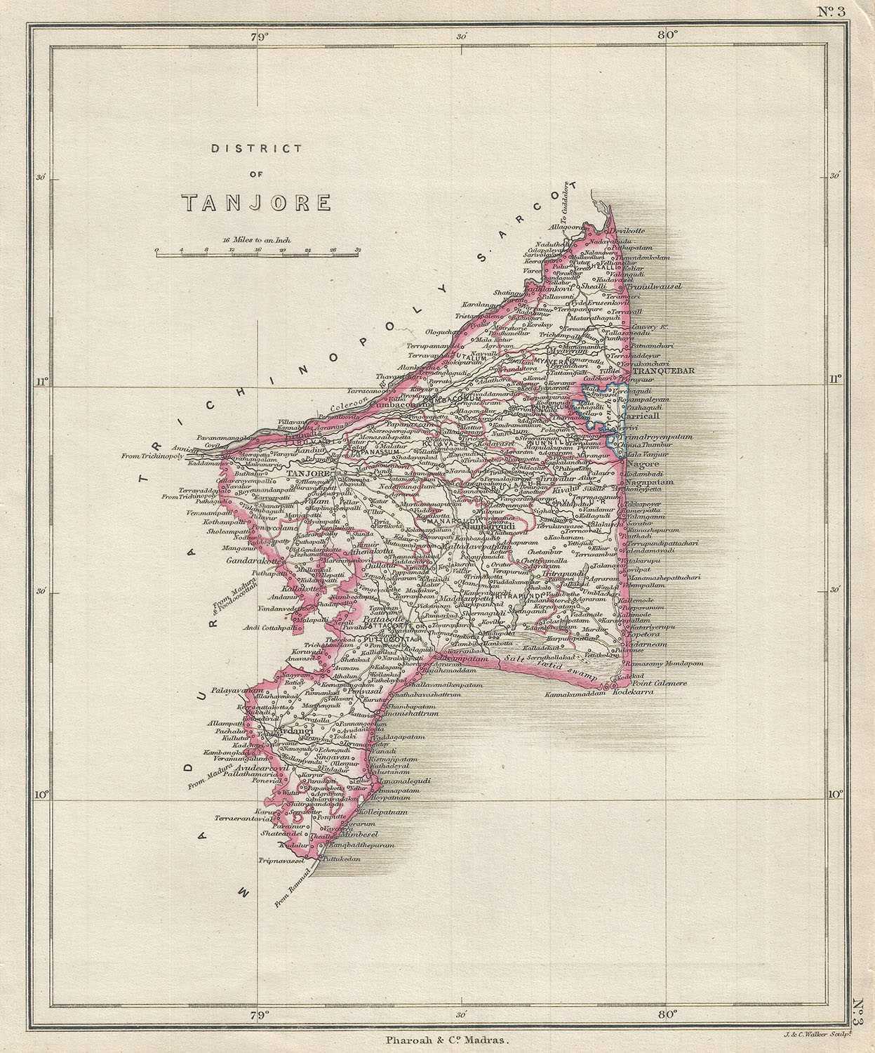 1854 Pharoah Map of the District of Tanjore, Tamil Nadu India (with ...
