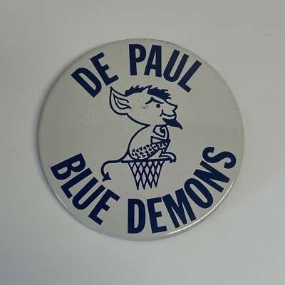 Vintage 80's DePaul University Blue Demons Button Pin 3" Mascot NCAA ...