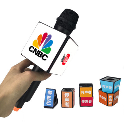 Customized LOGO TV Microphone Interview BIG Square Cube Mic DIY Flags ...