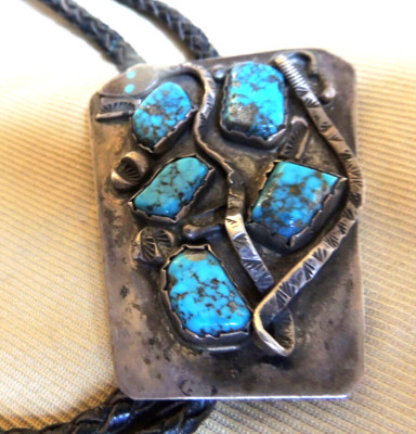 Zuni Navajo Dan Simplicio Snake Blue Gem Morenci Webbed Turquoise Bolo ...