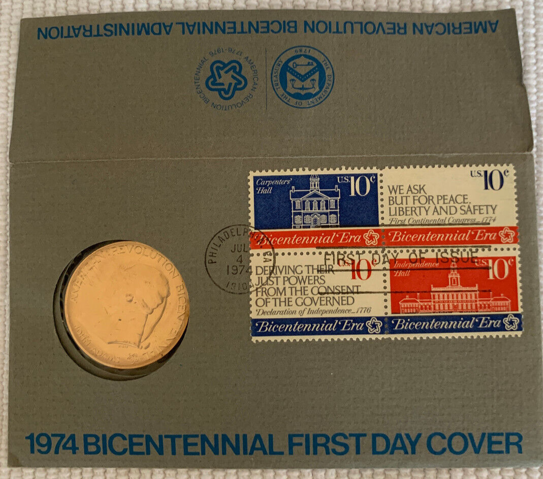 1974 Bicentennial First Day Cover Commemorative Medal & Stamps - John ...