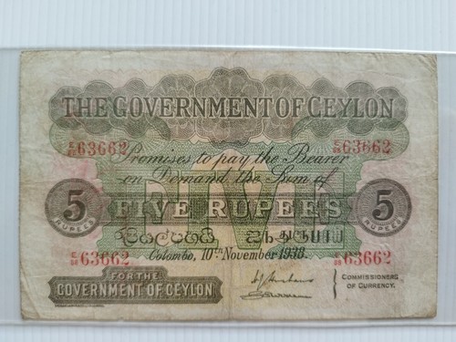 1938 Ceylon 5 rupees bank note. | eBay