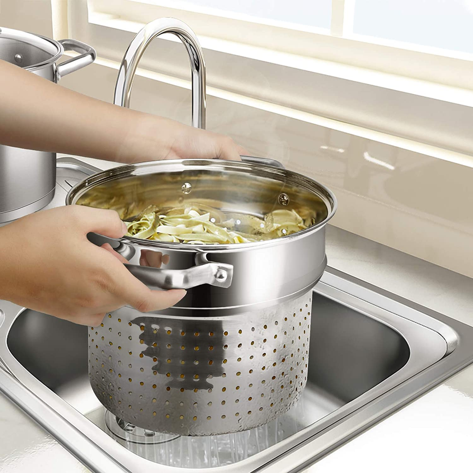 Professional Stainless Steel Pasta Pot with Strainer Insert 4PC ...