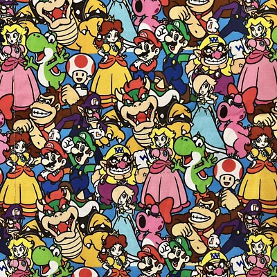 Super Mario Kart Nintendo Packed Cast Quilt Cotton Fabric (Over 1 Yard ...