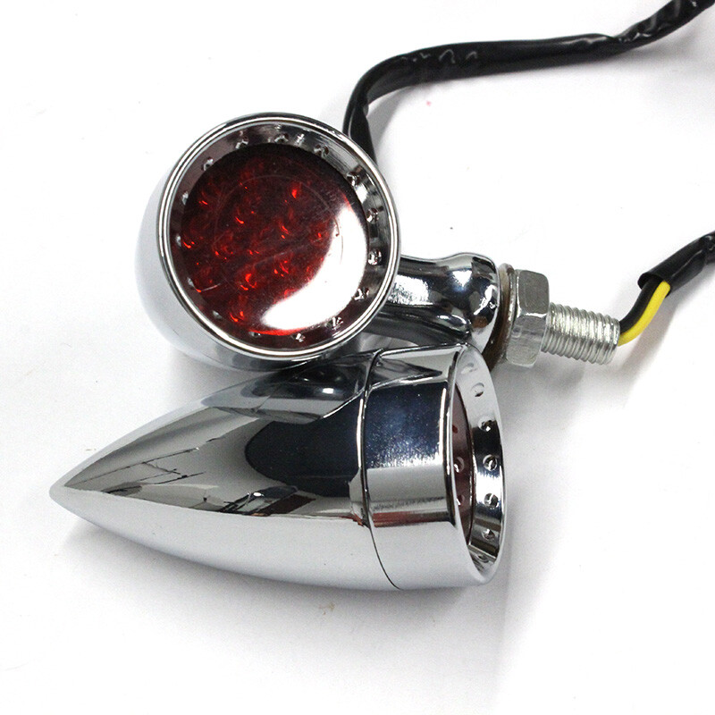 Chrome Motorcycle Mini Bullet LED Turn Signal Red Tail Lights Indicator ...