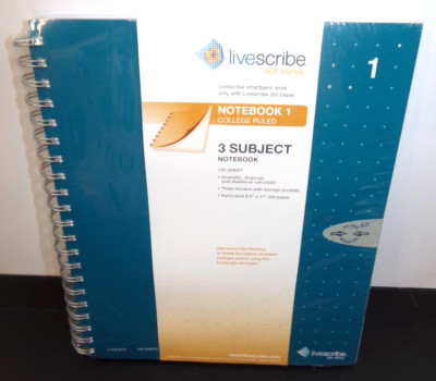 Livescribe DOT Paper Notebook 1 College Ruled 3 Subject Notebook NEW ...