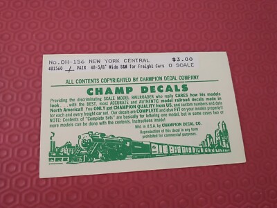 CHAMP Decals O Scale No. OH-156 New York Central 48-3/8" Wide B&W ...