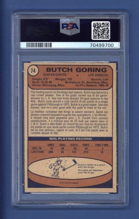 1974-75 O-Pee-Chee #74 BUTCH GORING PSA 8 NM-MT Los Angeles Kings *LOW ...