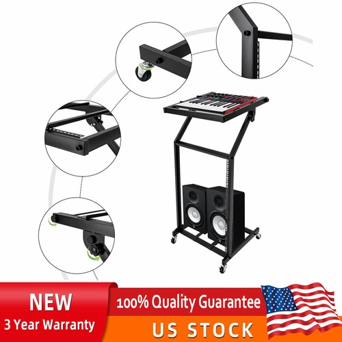16U Rolling Rack Stage Amp Mount DJ Mixer Case Stand Studio Equipment ...