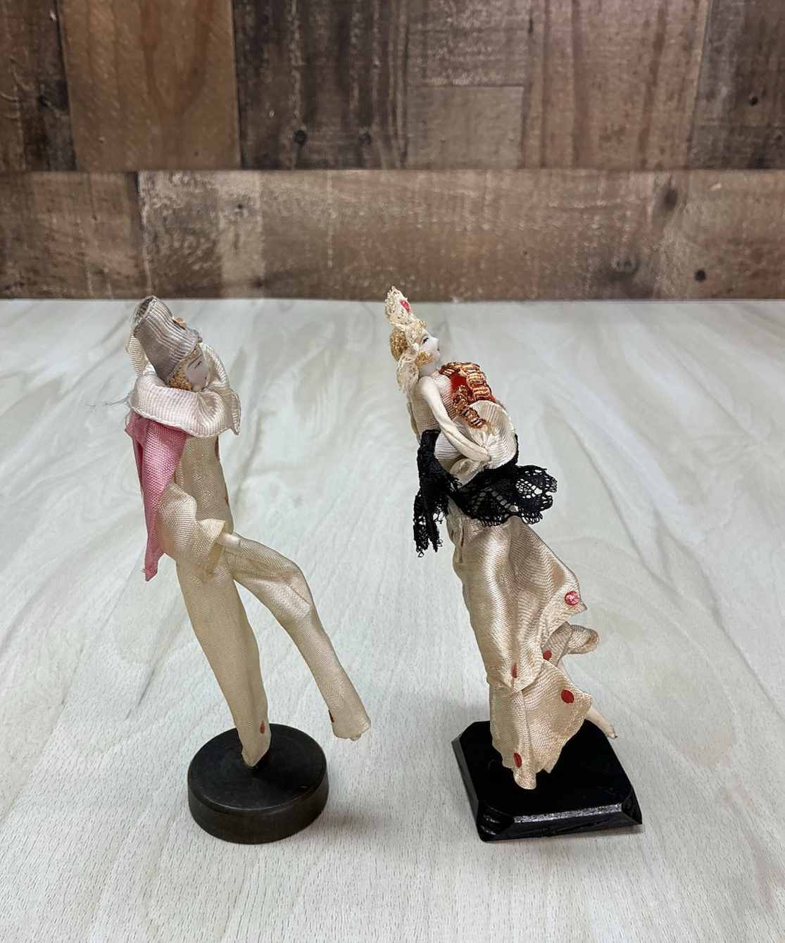 RARE Antique Bisque Head Pierrot & Pierette Miniature Boudoir Dresser ...