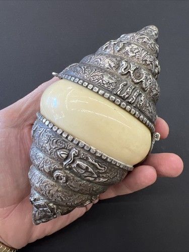 Beautiful Antique Silver Bone Egg Sea Shell Whelk Trinket Jewelry Box ...