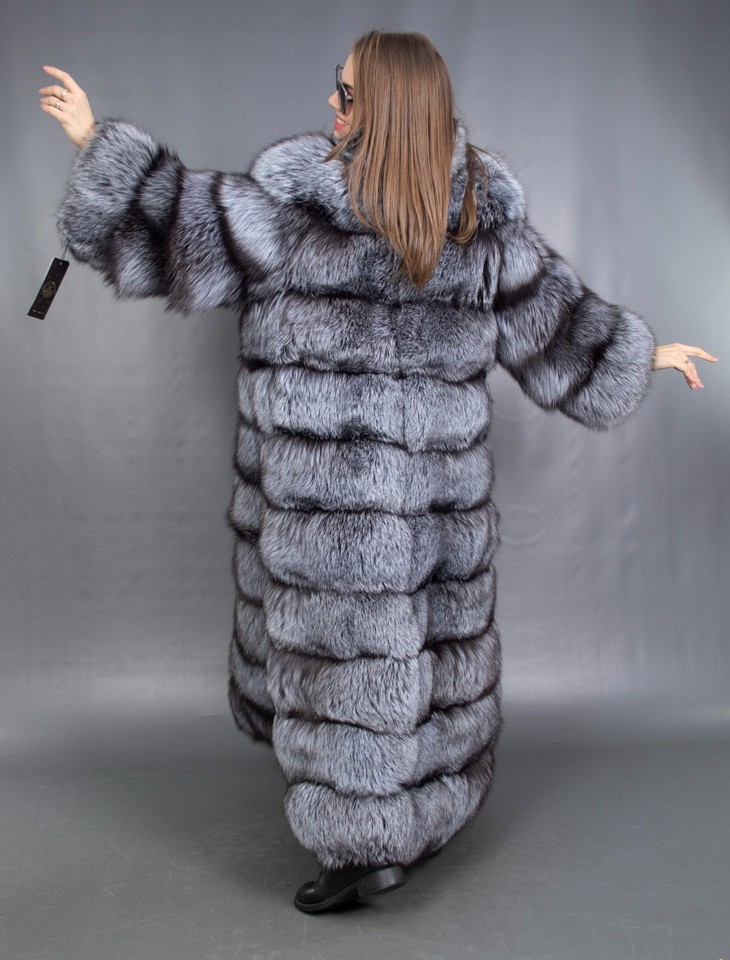 NEW AMAZING REAL SILVER FOX COAT LUXURY FUR SWINGER EXTRA LONG ...