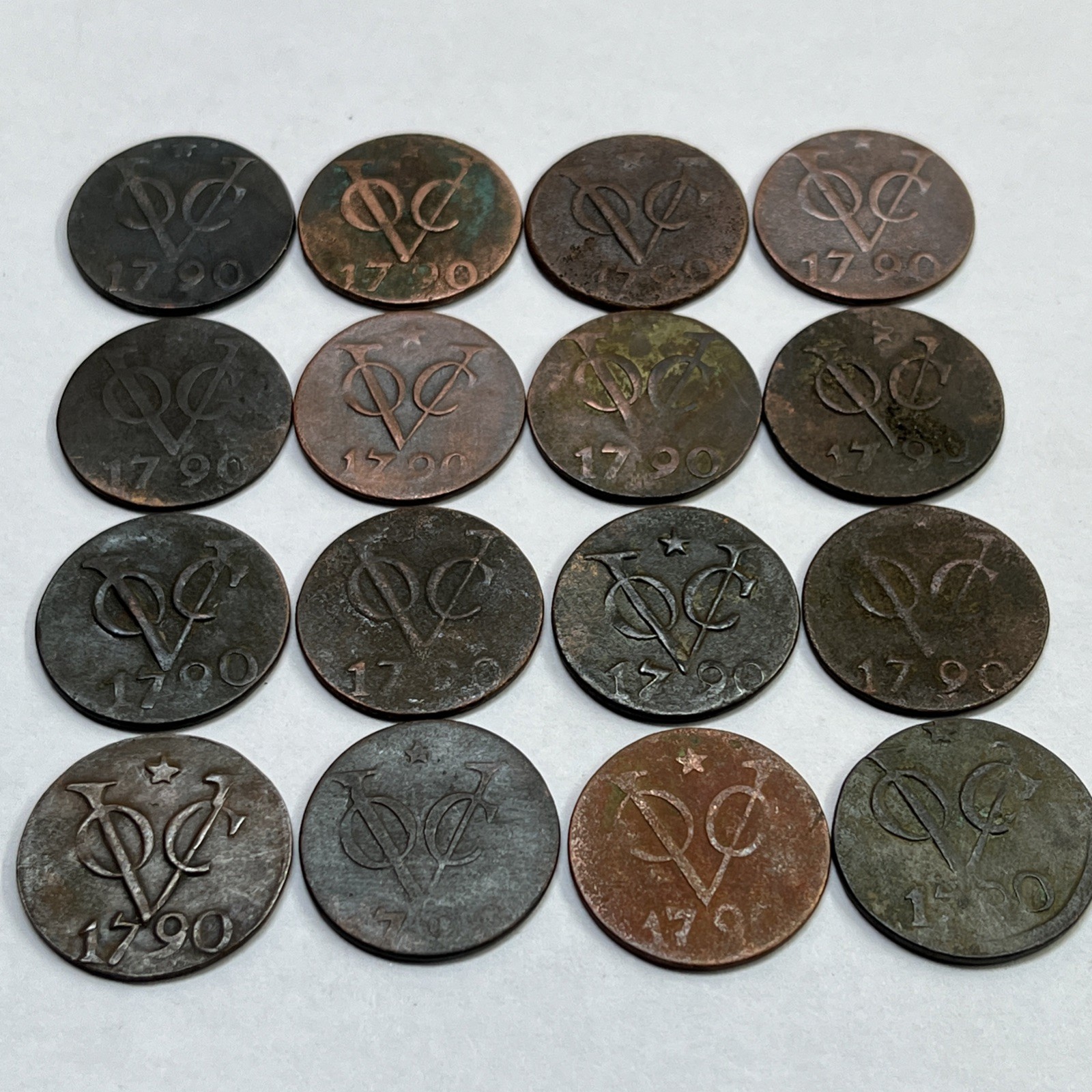 Lot of 16 pieces Netherlands East Indie 1 Duit Uthrecth 1790 VOC Coins ...