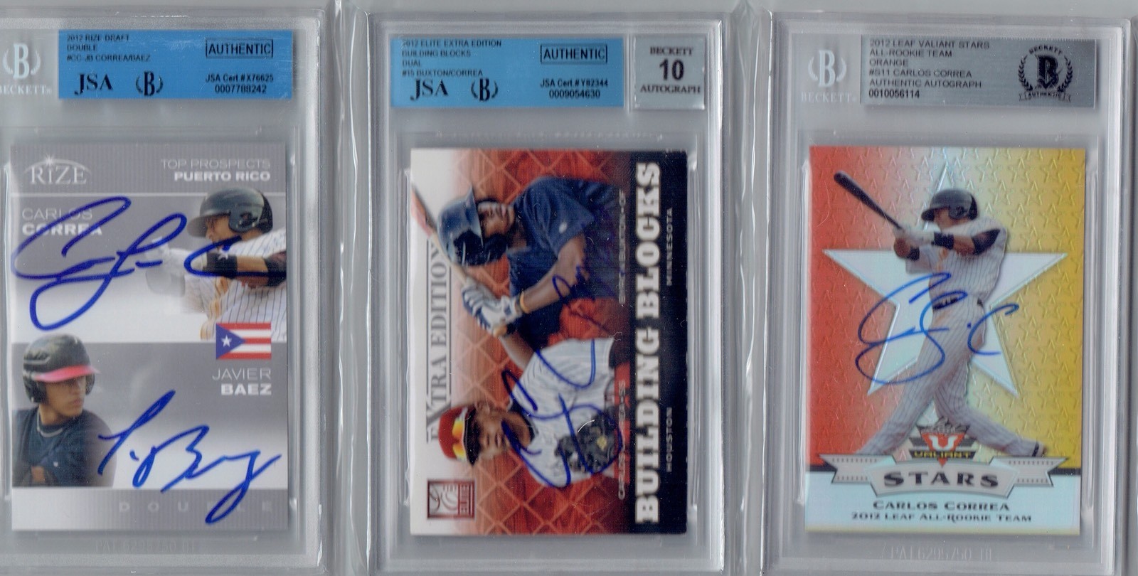 2012 RIZE DUAL Carlos CORREA Javy BAEZ Signed Autographed RC ROOKIE BGS ...