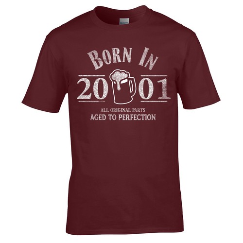 Born in 2001 T-Shirt - 24th Year Birthday Age Present Beer Funny Aged ...