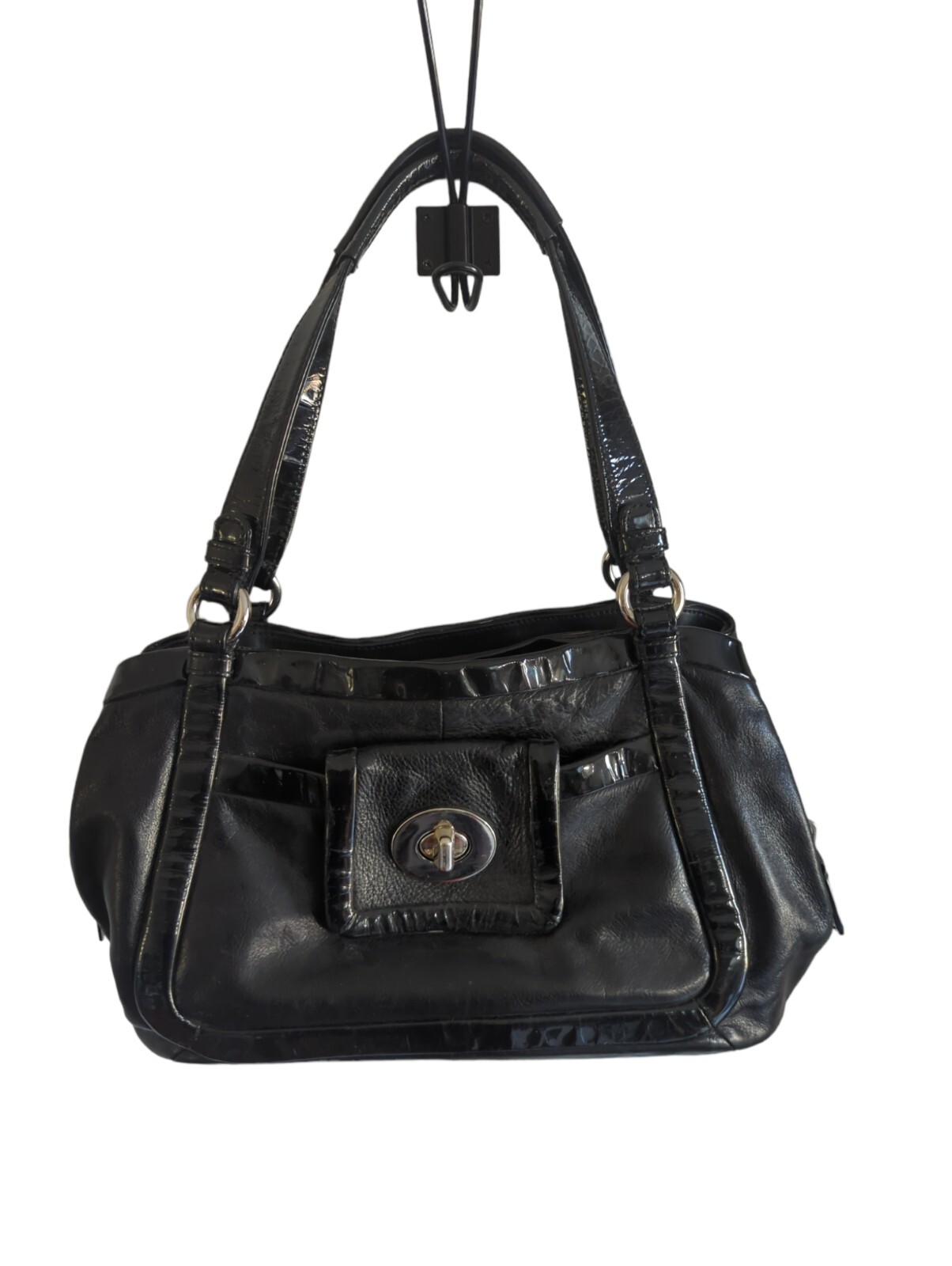 Coach Cricket Putty Patent Leather Black Shoulder Sat… - Gem