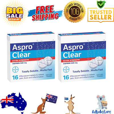 2 x Aspro Clear Extra Strength 16 Soluble Effervescent Tablets 500mg ...