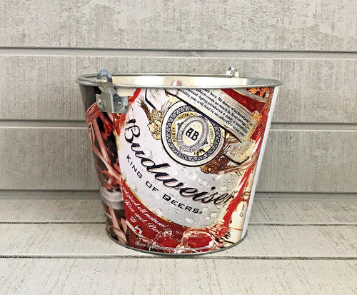 BUDWEISER Metal Beer Ice Bucket Pail w/ Handle ~ 3 Panels ~ NEW from ...