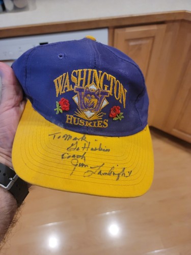 Rare AUTOGRAPHED Coach JIM LAMBRIGHT 1992 Rose Bowl Washington Huskies ...