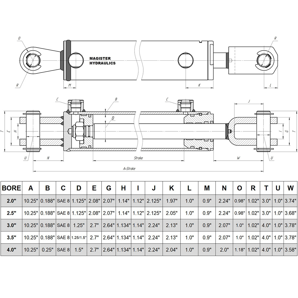 Ag Clevis Hydraulic Cylinder Welded Double Acting 3" Bore 16" Stroke ...
