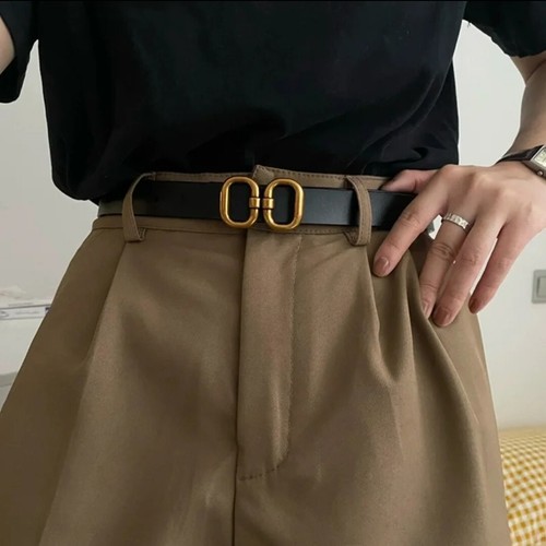 women's elegant versatile belt Double round buckle thin strap | eBay