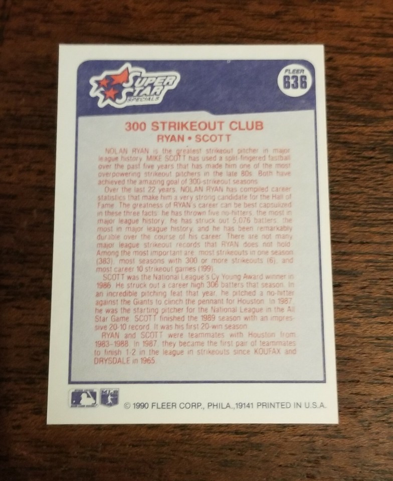 1990 Fleer Nolan Ryan & Mike Scott #636 Baseball Card | eBay