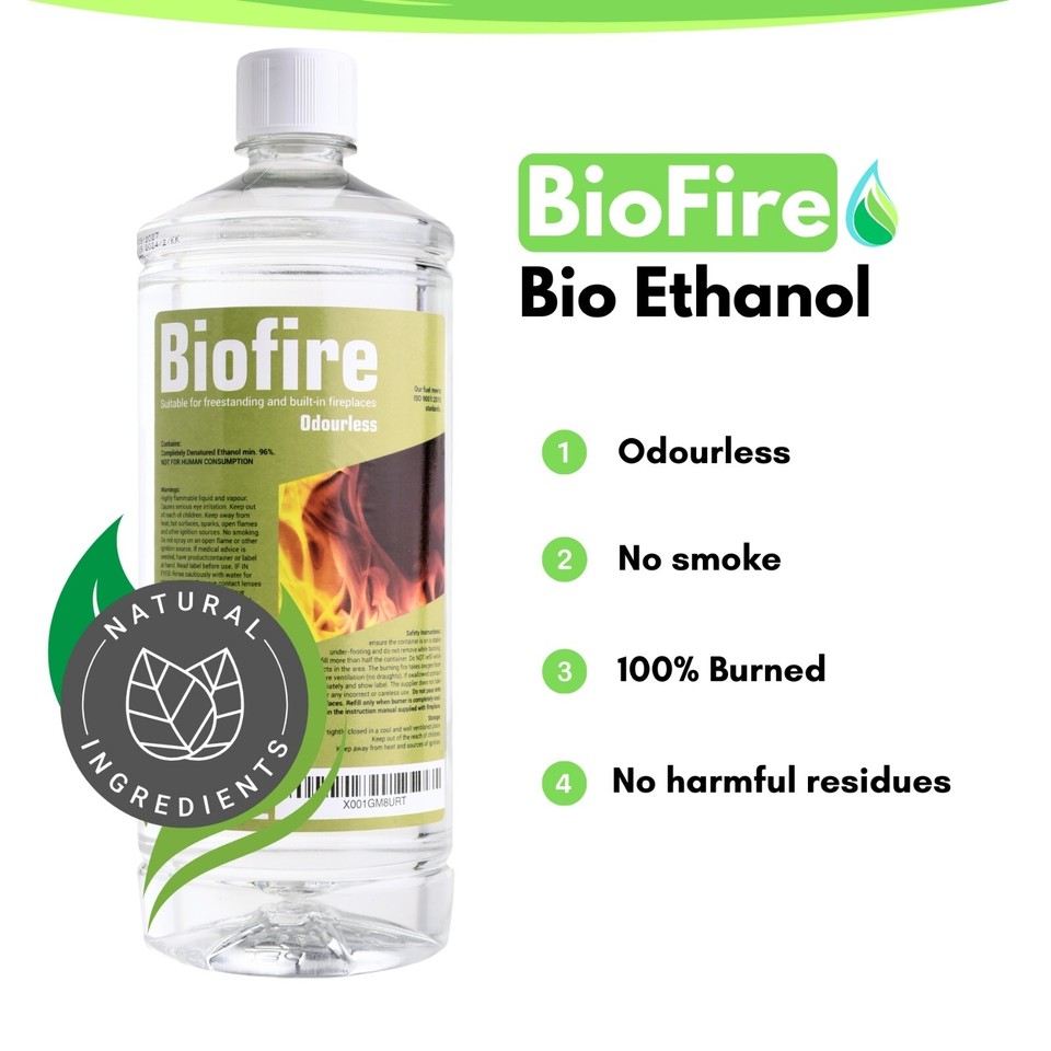 Fuel Ethanol Fire BIOFIRE Clean Burn Bio ethanol Premium Odourless 12 ...