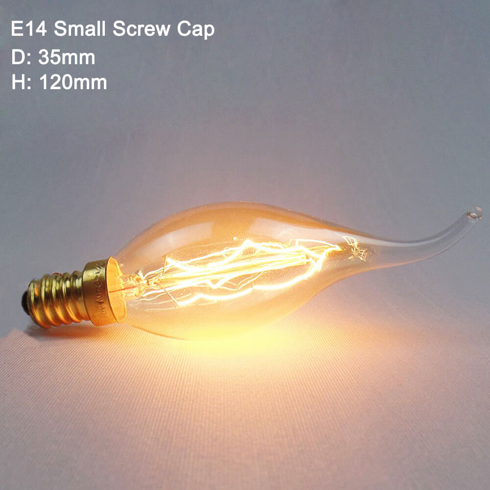 Retro Tungsten Filament Edison Light Bulbs C35 Candle Shaped E14 Small ...