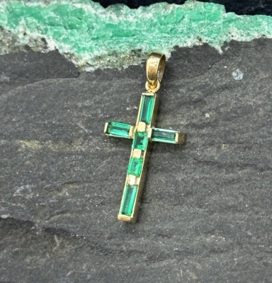 18K Natural Colombian Emerald Cross Pendant Yellow Gold Cross | eBay