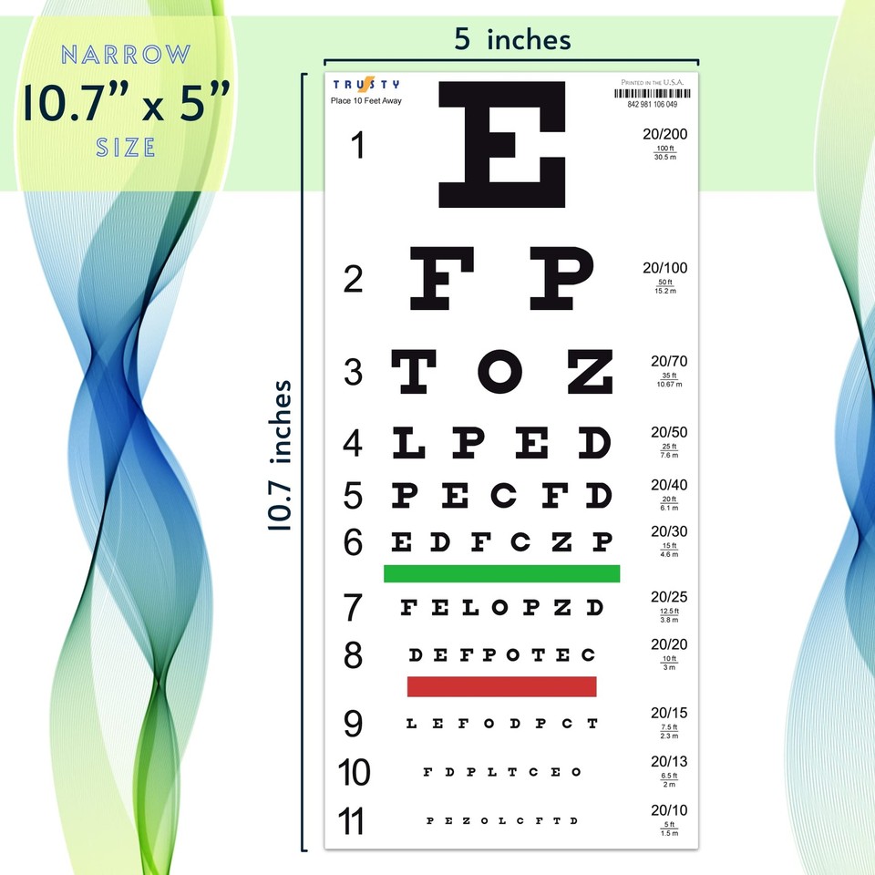 Snellen Eye Chart for Vision Exams at 10 Ft Distance Accurate Tool | eBay