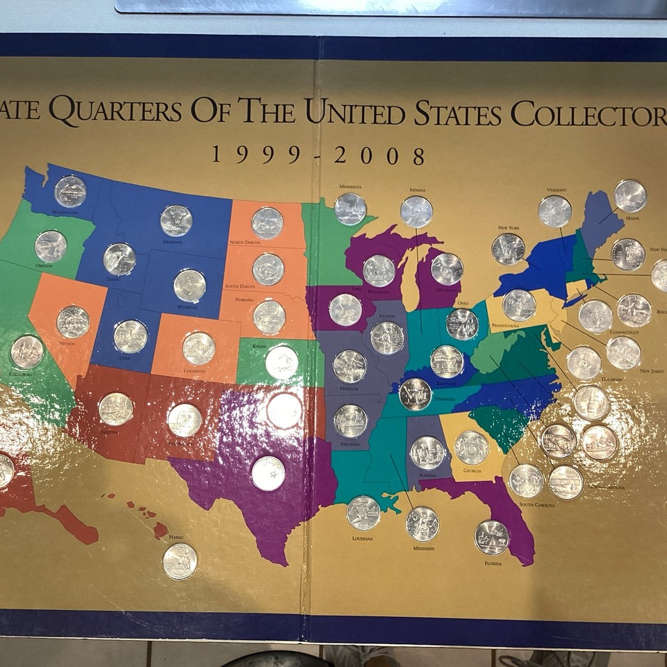 1999-2008 First State Quarters of the United States Collectors Map with ...